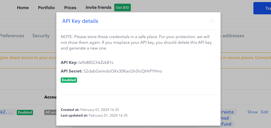 How to add your Coinbase API key to your Kryll account